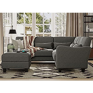 Belffin Reversible L Shaped Couch Small Convertible Sectional Sofa Couch L-Shaped Sofa with Storage Ottoman 4 Seat Sofas for Living Room Furniture Light Grey