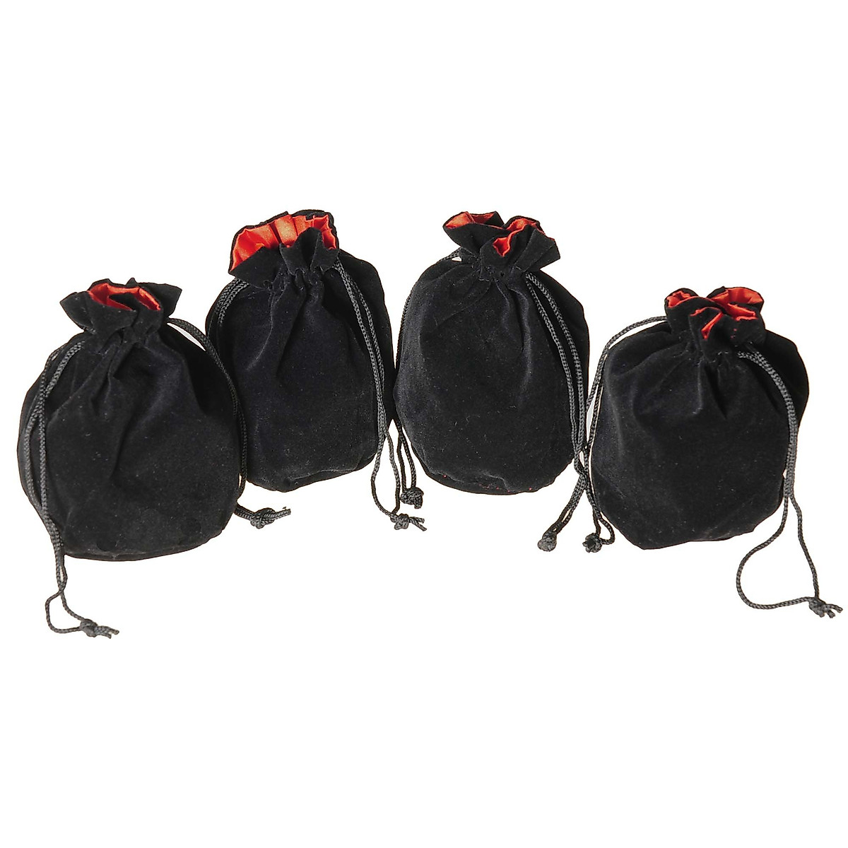 Deluxe Games and Puzzles Drawstring Dice Pouches, Black Velvet, Red Satin Lined, 3 x 5 Inches, Bundle of 4 Pouches