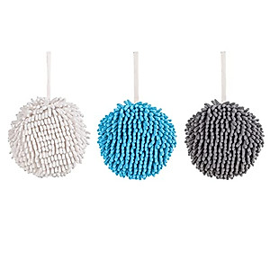 Emivery 3 Pack Chenille Hand Towels Soft Absorbent Microfiber Hanging Ball Towel Bathroom Kitchen Hand Drying Towels Wipe Cleaning