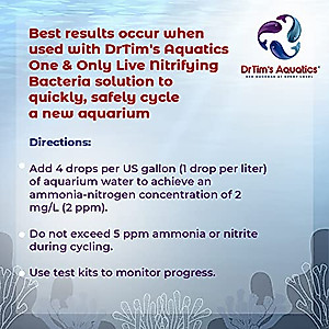 DrTim’s Aquatics Ammonium Chloride Solution for Fishless Cycling - 4 oz, Treats 200 gal. –  Fish Tank Cleaner for Saltwater, Freshwater & Reef Aquariums