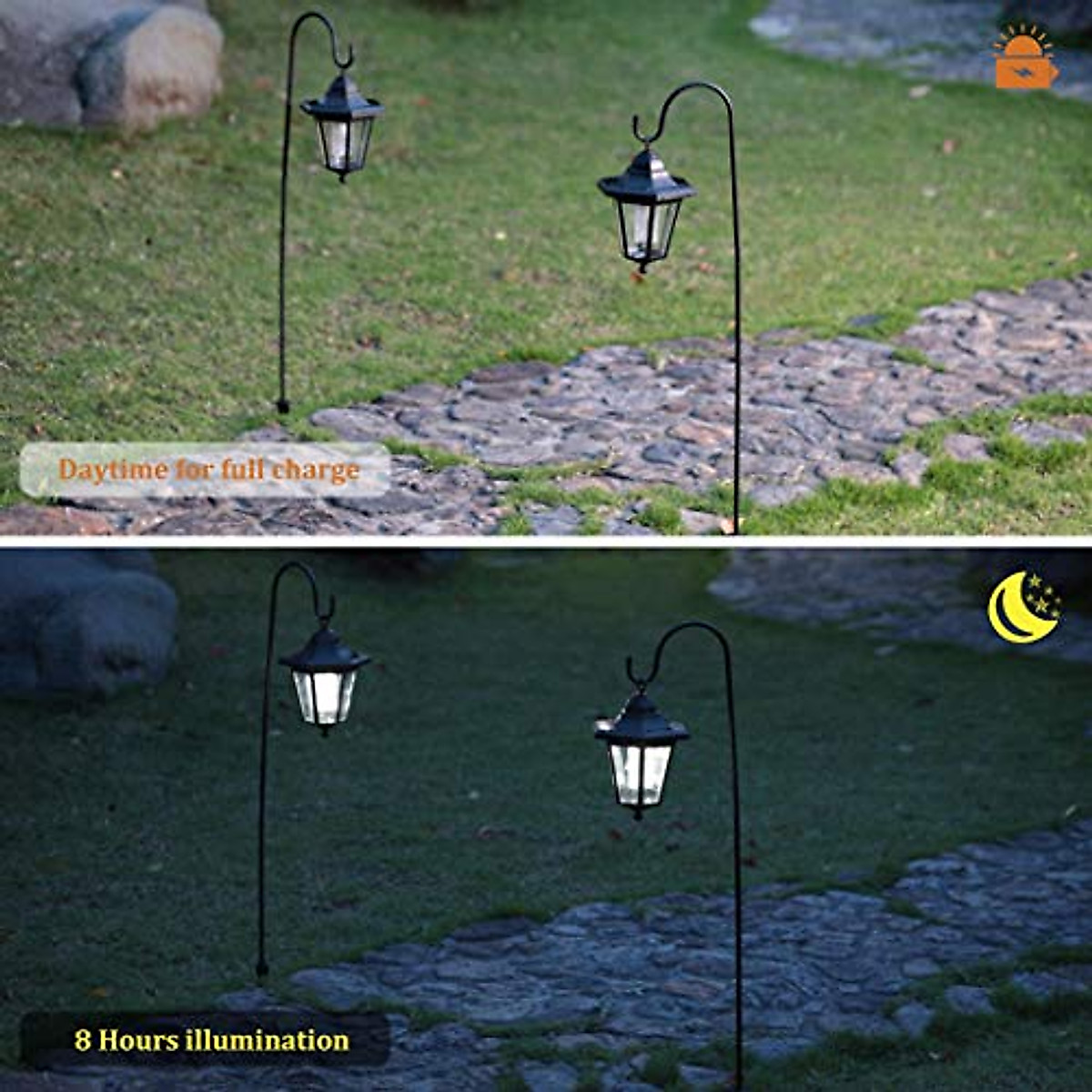 MAGGIFT Upgrade Hanging Solar Lights Garden Decorations, 37.8 Inch Dual Use Shepherd Hook Lights with 2 Shepherd Hooks Outdoor Yard Front Porch Decor Solar Coach Lights, 2 Pack