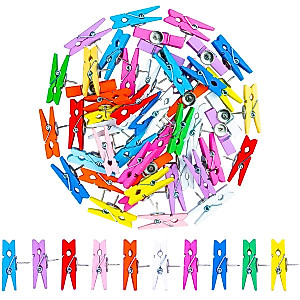 Push Pin Clips for Cork Board, 50 Pcs Colorful Push Pins with Wooden Clips Decorative Assorted Colors Thumbtack Pushpins Tacks for Bulletin Board Decorations, Artworks, Notes, Photos, Office and Home