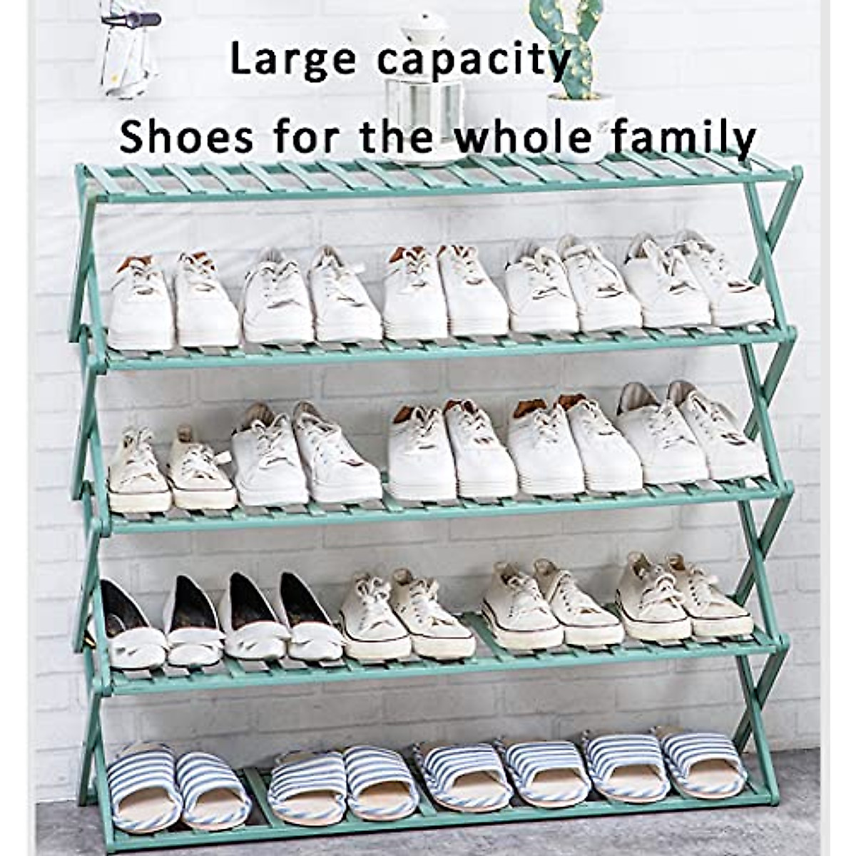 WUQIAO Foldable Large Shoe Rack Stackable Storage Shelves, No Need to Install, Stable and Durable, 5 Levels Large Capacity, Can Be Used As Decorative Racks and Flower Stand