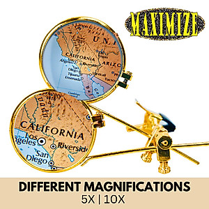 Maximize Double Loupe Clip On to Eyeglass Frames | Magnification 5X and 10X Power | Gold Tone Color | Built for Jewelry Repair, Watchmaking, Electronics Repair, and Steampunks