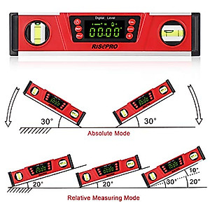 RISEPRO 10-Inch Digital Torpedo Level and Protractor IP54 Protected Electronic Bubble Inclinometer, Angle Finder, Gauge w/Large VA Display & V-Groove Base DL135N