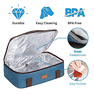 LHZK Double Decker Insulated Casserole Carrier for Hot or Cold Food, Expandable Hot Food Carrier, Lasagna Holder Tote for Potluck Parties, Picnic, Beach, Fits 11 x 15 or 9 x 13 Baking Dish (Blue)