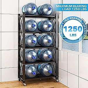 YKLSLH 5-Tier Collapsible Shelves Heavy Duty Folding Shelves Storage Rack with Wheels Portable Storage Shelving Unit for Garage Kitchen Holds up to 1250 lbs Capacity, Black