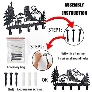 Qobumy Metal Eagle Coat Hooks Wall Mounted with 5 Hooks-Hangers and Key Holder-Clothes Hat Rack and Backpack-Heavy Duty Wall Hooks for Hanging-Animal Theme Hooks Sweet Home Wall Art Decor(Black)