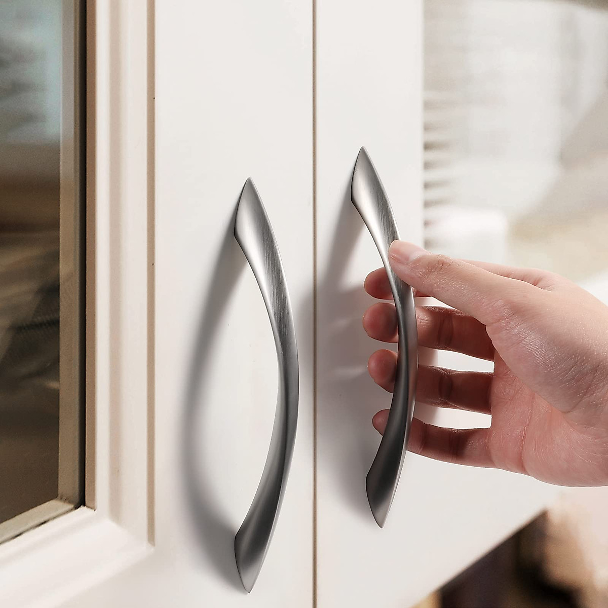 JIASENBAO 10 Pack Brushed Nickel Cabinet Pulls 5 Inch Arch Twisted Silver Handles Drawer Kitchen Cupboard Bathroom Dresser Cabinet Hardware Zinc Alloy