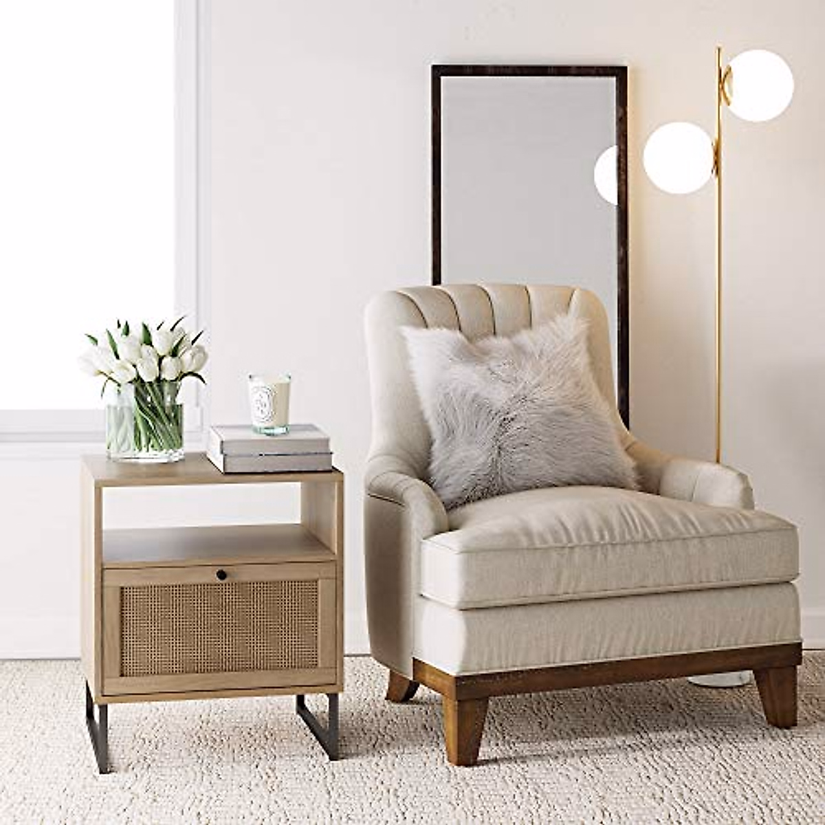 Nathan James Theo 5-Shelf Oak Wood Modern Bookcase, Open Wall Mount Ladder Bookshelf & Matte Black Accents with Storage for Living Room or Nightstand for Bedroom, Oak/Black