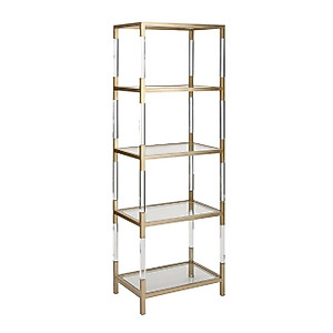 Deco 79 Metal Minimalistic 5 Tier Shelving Unit with Clear Glass Shelves and Acrylic Legs, 22" x 15" x 69", Gold