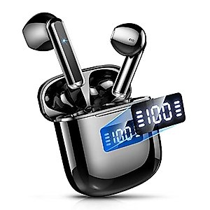 Wireless Earbud Bluetooth 5.3 Headphones, 4 Mic Call Noise Cancelling Wireless Ear Bud with LED Display, 25H Playtime Wireless Earphones, Waterproof Sport Headphones in Ear Buds for Android iOS