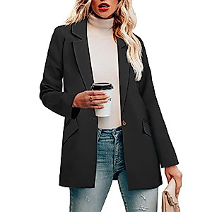 CRAZY GRID Womens Casual Blazer Long Sleeve Business Suit Jacket Open Front Button Work Office Blazer Jacket Fashion Dressy Ladies Blazer Black X-Large
