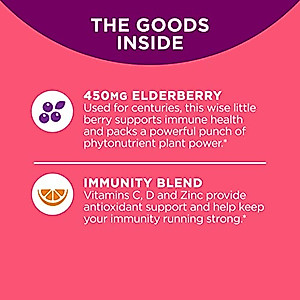 OLLY Extra Strength Elderberry Gummies, Immune Support, 450mg Elderberry, Vitamin C, D and Zinc, Berry - 60 Count