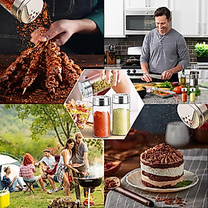 Salt and Pepper Shakers Set 4pcs, Spice Shaker for Kitchen, Pepper and Salt Container with Stainless Steel Lid, Glass Salt Shaker with Adjustable Pour Holes