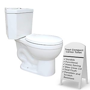 Renovators Supply Troyt Compact Corner Bathroom Toilet, 2-Piece Round - 0.8/1.6 GPF High Low Top Tank Button Flush WaterSense - ADA Heavy Duty Porcelain