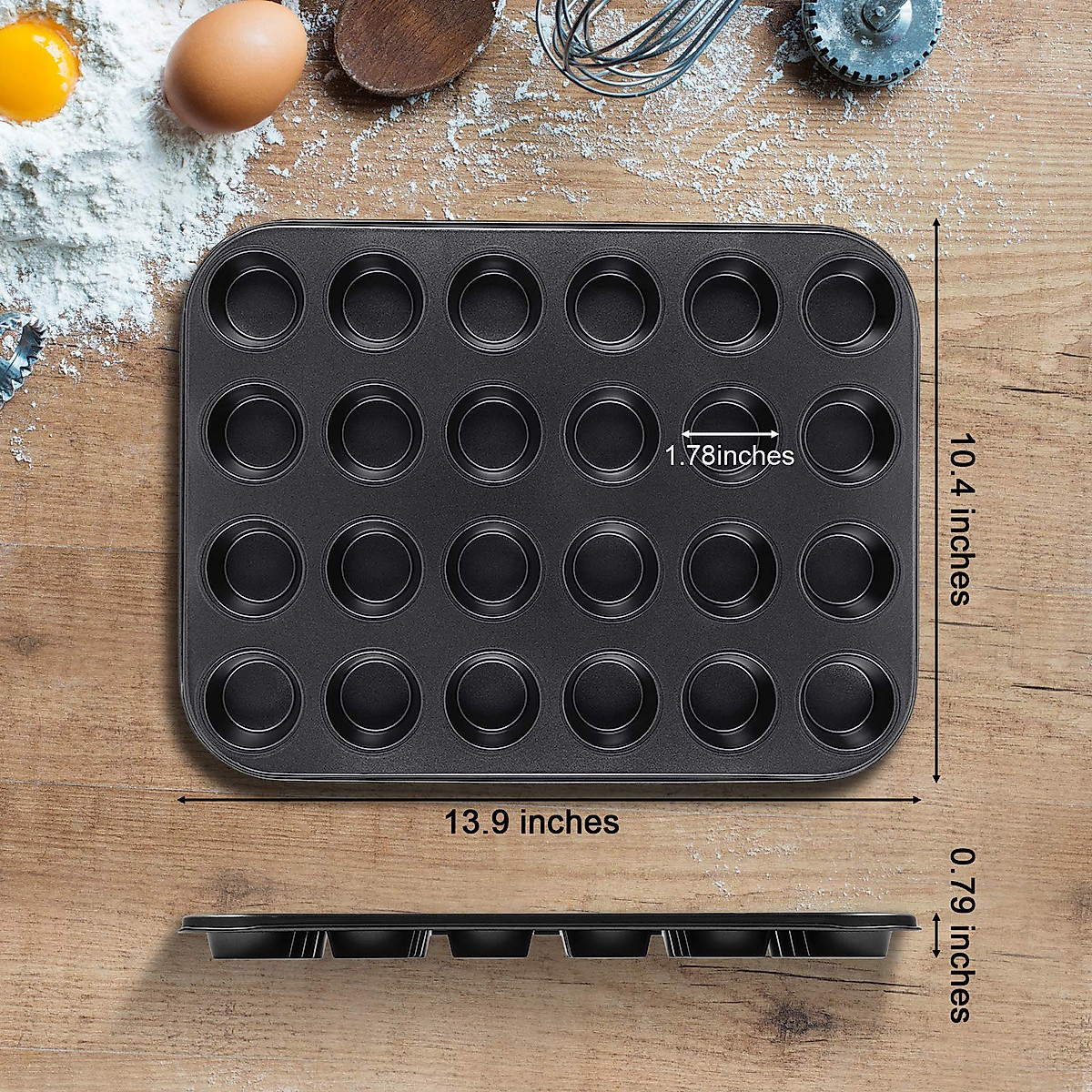 3 Pieces 24 Cups Mini Muffin Pans Carbon Steel Cupcake Tin Trays Kitchen Cupcake Pans Nonstick Baking Pans for Baking Brownie, Cake, Dessert