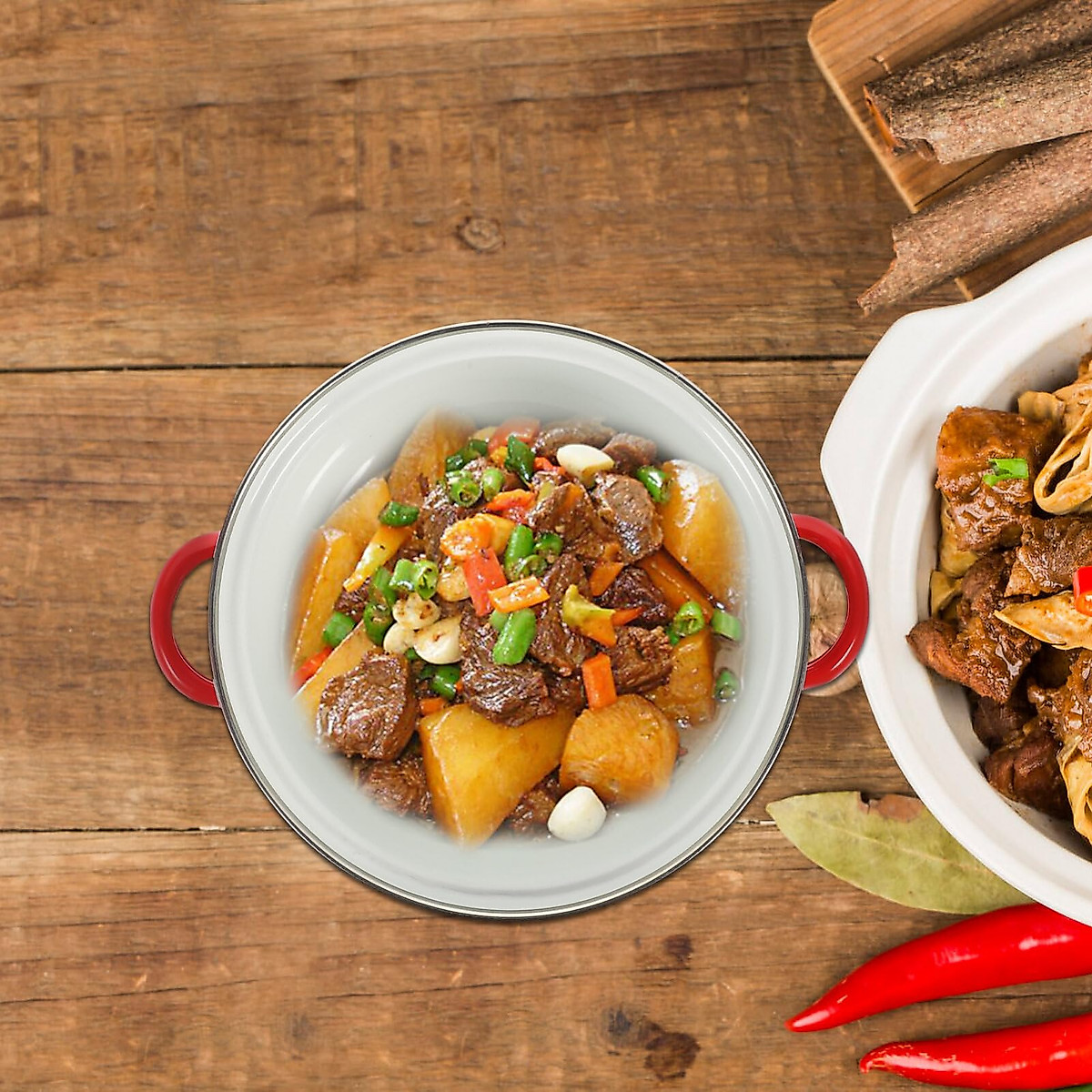 STOBAZA Enamel Stock Pot with Lid, Retro Cooking Pot for Stove Non Stick Soup Pot Induction Pasta Pot Vintage Soup Pot with Handles for Induction Cookers Gas Stove