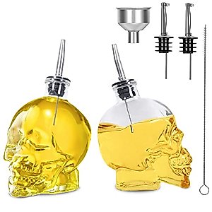 Gusnilo Olive Oil Dispenser 15 Oz Skull Shape Oil and Vinegar Dispenser Set Oil Bottle Glass Oil Bottle Oil Vinegar Cruet Set with Stainless Steel Pourer Spout Funnel 450 Ml