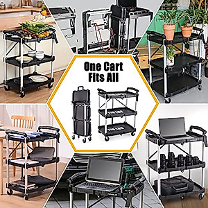 FUTURELAB Portable Folding Service Cart - 3 Tier 330LBS Capacity - Rolling Cart Utility Cart Foldable Cart with Wheels for Warehouse Home Workshops Garages Restaurants Offices
