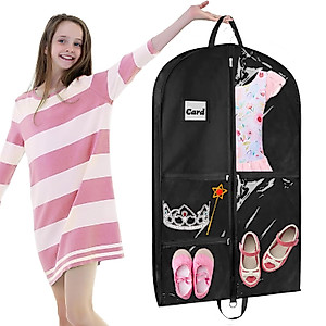 Dance Costume Garment Bags (2 Pack) 40 Inch Competition Dance Garment Bags with Pockets,2 Medium Clear Zipper Pockets and 1 Large Zippered Pocket