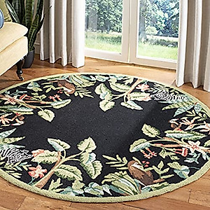 SAFAVIEH Chelsea Collection 5'6" Round Black / Green HK295B Hand-Hooked French Country Wool Area Rug