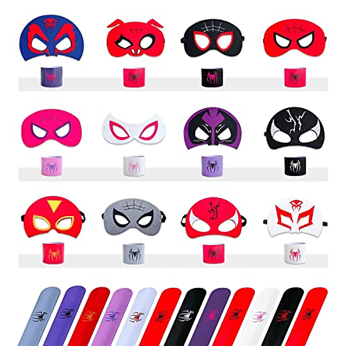 88Pcs Miles Morales Spider-man Birthday Party Favor Supplies - Spiderman and his best friends Masks&Slap Bracelets Candy Bags&Stickers Gifts for Kids Birthday Spider man Themed Party Favors Birthday Decorations