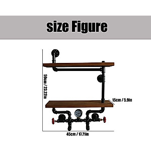 Wall Shelf, Industrial 2 Tier Floating Shelf Decorative Shelves Decorative Shelves Hanging Bracket for Living Room Kitchen Bedroom Bathroom Bar,Black