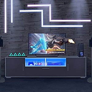 SOLBAKUILT Modern White and Grey TV Stand for 55+/65+/70/75 Inch TV, Quick Installation of The Entertainment Center, Media Gaming Console, LED Light TV Table with Storage for Bedroom & Living Room