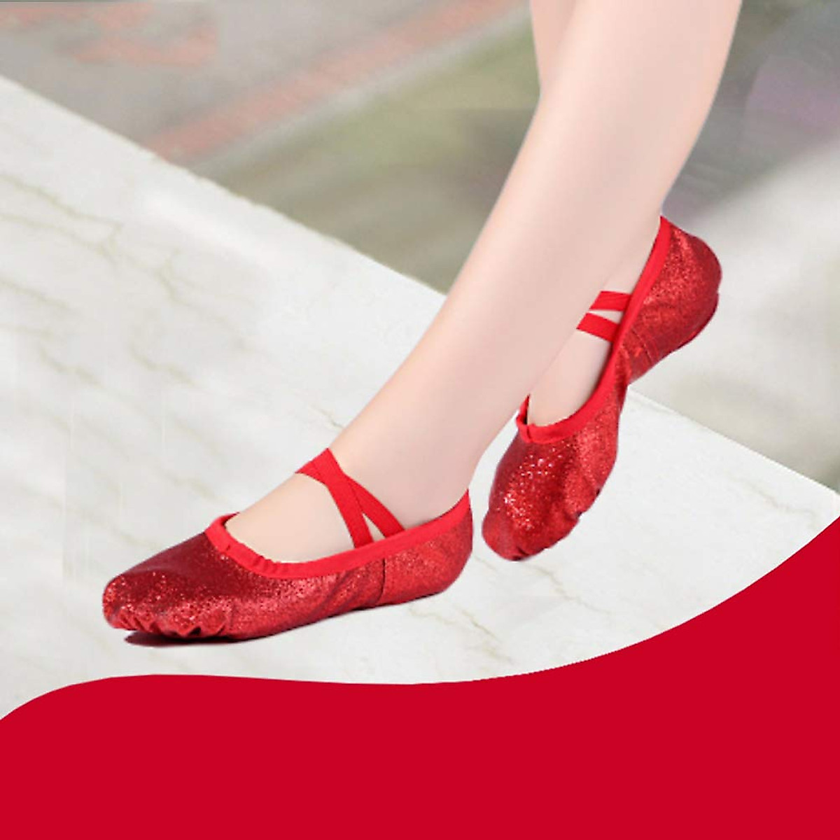 1 Pair Canvas Dance Shoes Shiny Yoga Shoe Full Sole Yoga Shoes Girl Ballet Flats Shoes Kids Glitter Gym Shoes Yoga Flats Sneaker Slippers Dancing Shoes Soles Toddler Foldable Red