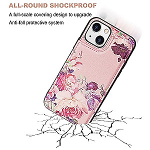 Crosspace Women Phone Wallet Case Compatible for iPhone 13 with Card Holder,Premuim Leather with Flowers add Good Feelings Charms,Easily 3 Cards,Kickstand,Raised Coner Protections(Pink,6.1inch)