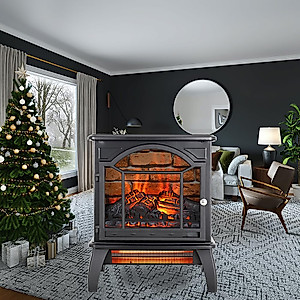 IVYHAVEN Infrared Space Stove Heater Fireplace, Freestanding Electric Fireplaces Safety Protection 64℉ - 82℉ 11 Temperature Modes 1500W Fast Heating, 3D Realistic Flame, for Cold Winter