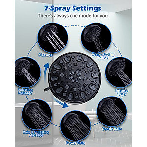 High Pressure Shower Head VMASSTONE 4.7" Rain Fixed Showerhead 7-Spray Setting with Adjustable Brass Swivel Ball Joint - Excellent Replacement for Your Bath Shower Head (FM-001 Matte Black)
