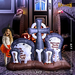 SSFWdecor Halloween Inflatables Outdoor Decorations - 5FT Tombstone and Cross Halloween Inflatable Decor with 3 Built-in Led Light - Halloween Scary Blow Up Decoration for Yard Outside Party Holiday