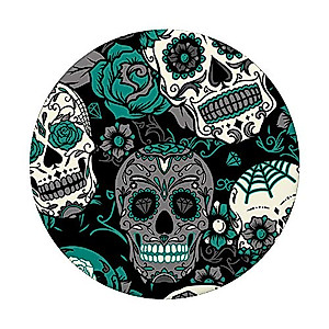 Sugar Skull - Black & Teal Dia De Los Muertos Popsockets PopSockets PopGrip: Swappable Grip for Phones & Tablets