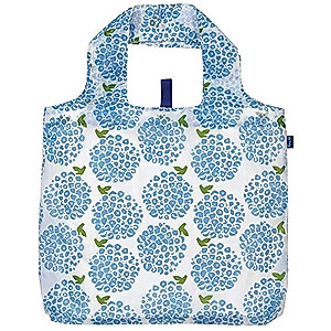 rockflowerpaper Reusable Grocery Bags for Shopping - Blue Hydrangea Pattern Blu Bag - Machine Washable, Foldable, Packable Tote - Large Handles - Heavy Duty and Lightweight - Zippered Top Pouch
