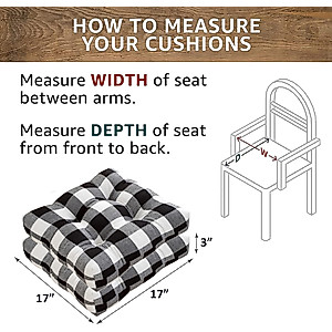 BUENA DECOR Kitchen Chair Cushions with Ties, Set of 2 Buffalo-Checked Dining Pads Seat for Chairs, 17 x inches Buffalo-Plaid Christmas Decoration Home (Black White Big Stripes)