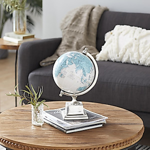 Deco 79 Aluminum Metal Educational/Geographic Earth Globe Decorative World Globe, Desk Globe 8" x 8" x 13", Blue