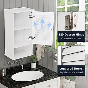 FRALIMK Bathroom Wall Cabinet, Single Door Over The Toilet Storage, Adjustable Shelves, Louver Door, Space Saver, Wall Mounted Organizer, 13 * 25 inches