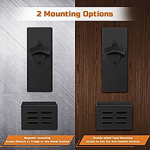 DOUBLE TJP Magnetic Bottle Opener with Cap Catcher - Wall Mounted Beer Bottle Opener Cap Collector for Fridge, Kitchen, Bar, Ideal Gift for Men Women, Black