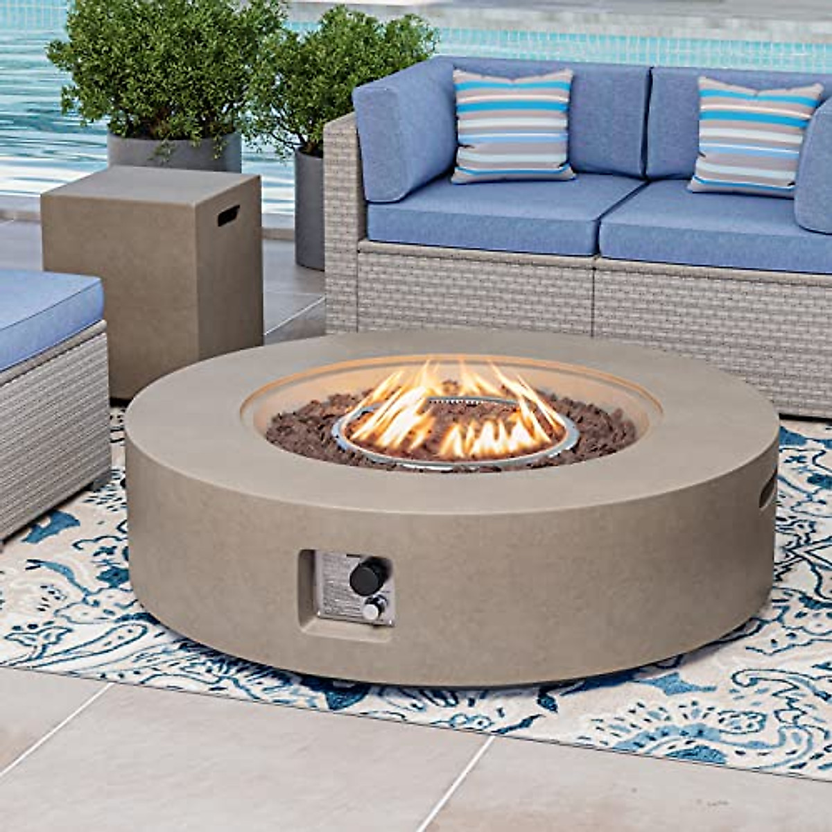 COSIEST 2-Piece Outdoor Propane Firepit Table Set w Tank Table, 40.5-inch Gray Fire Table (50,000 BTU) w 16 inches Tank Cover Side Table 20lb for Garden,Pool,Backyard