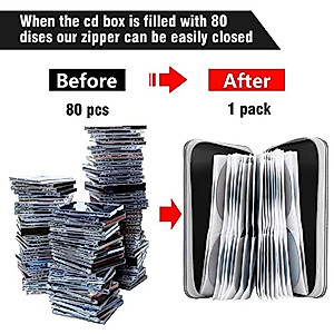 Siveit CD Case Holder, 80 Capacity CD/DVD Case Holders Wallet Hard Plastic CD DVD Disc Cases Storage Binder for Car Home Office Travel (Black)