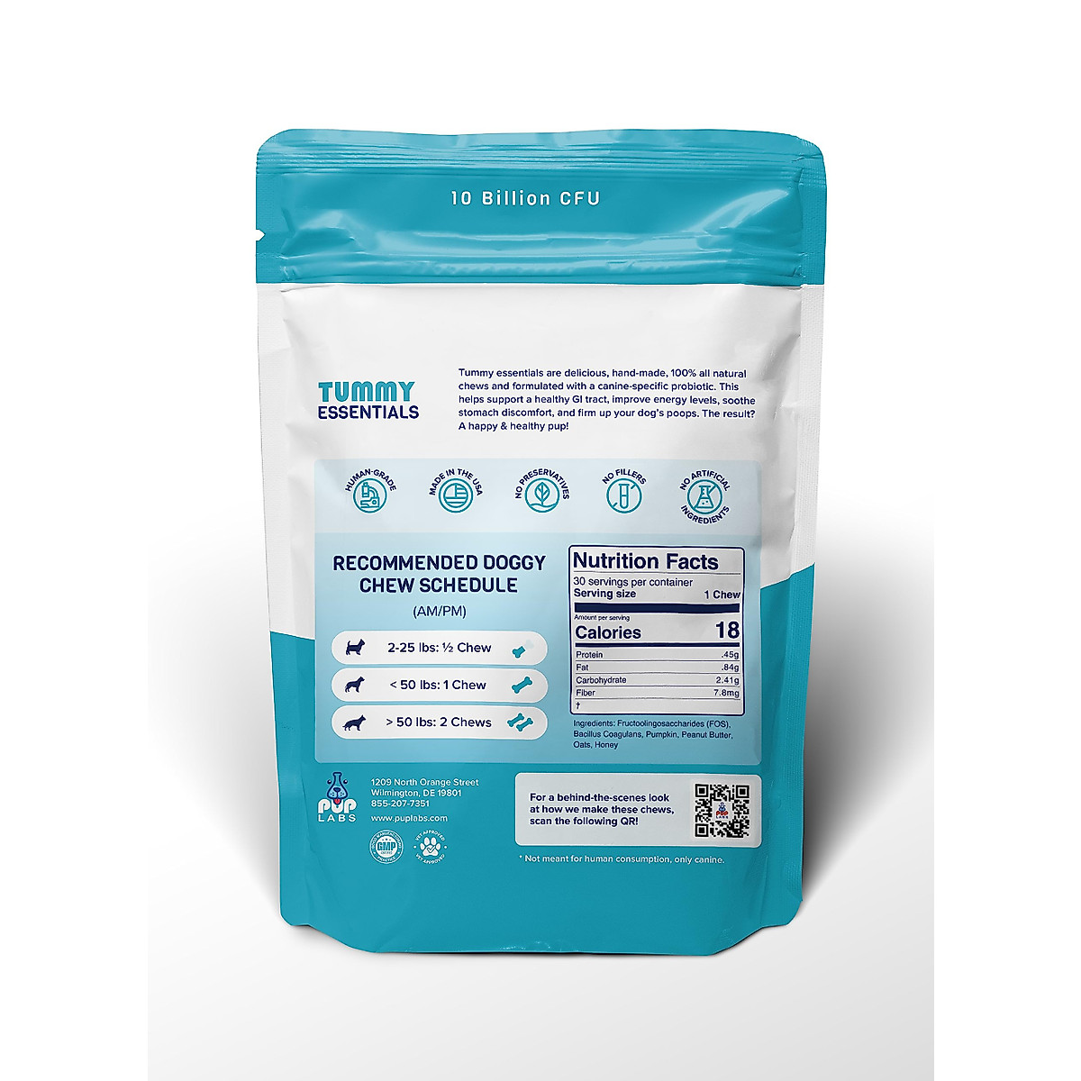 Pup Labs Tummy Essentials Probiotics for Dogs - Eliminate Digestive Dysfunction - Supports Gut Health - Dog Probiotics Support a Happy and Active Life - Made for All Dogs and in The USA, 30 Chews