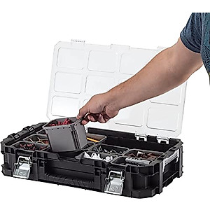 Keter Mobile Hawk Cart and Stackable Tool Box System and Organizer with Telescopic Comfort Grip Handle - Perfect Organization and Storage Chest for Power Drill, Tape Measure, and Small Parts