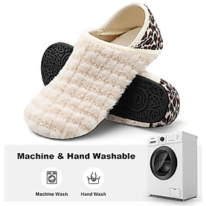 XIHALOOK Cozy Fuzzy Slippers for Women Men Non-slip House Shoes Lightweight Beige Stripe, 7-7.5 Women/5.5-6 Men