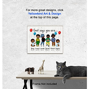 God Says You Are Wall Art - Religious Gifts - African American Boys Room Decor - Spiritual Christian Gifts - Inspirational Bible Verses - Scripture Home Decor- God Wall Art - Black Boys Bedroom Decor