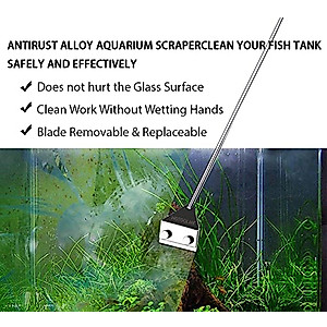 HOTOOLME Aquarium Scraper, 25.6" Stainless Steel Scraper Cleaning Razor with 10 Blades for Glass Aquarium Fish Tank