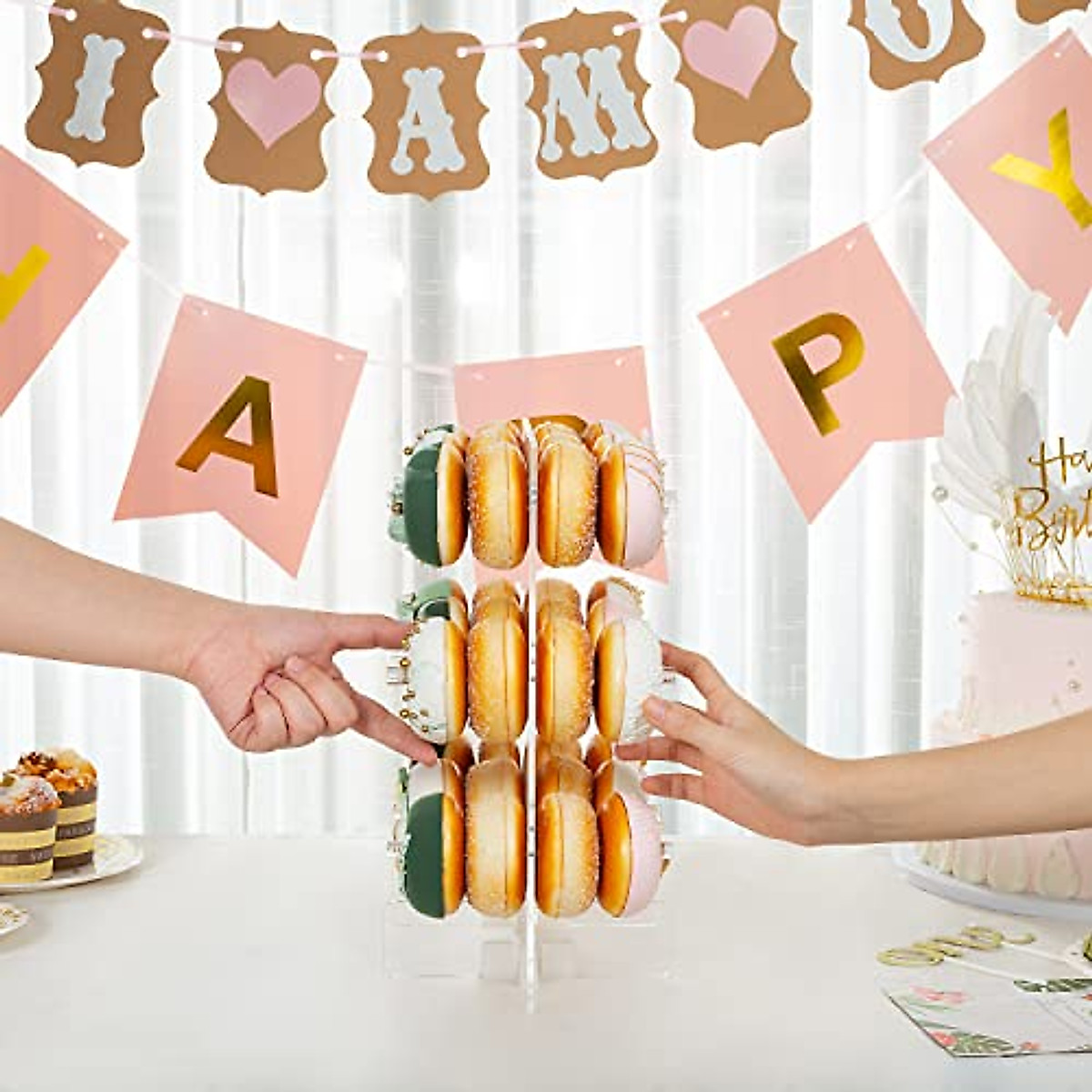 Clear Bubble Acrylic Donut Wall - Double Sided Donut Wall Display,Pretzel Holder Stand for Dessert Table, Reusable Bagel Board Tower for Party,Wedding,Birthday,Tabletop Pegboard with 18Pegs Rack 36Doughnuts by VREASK