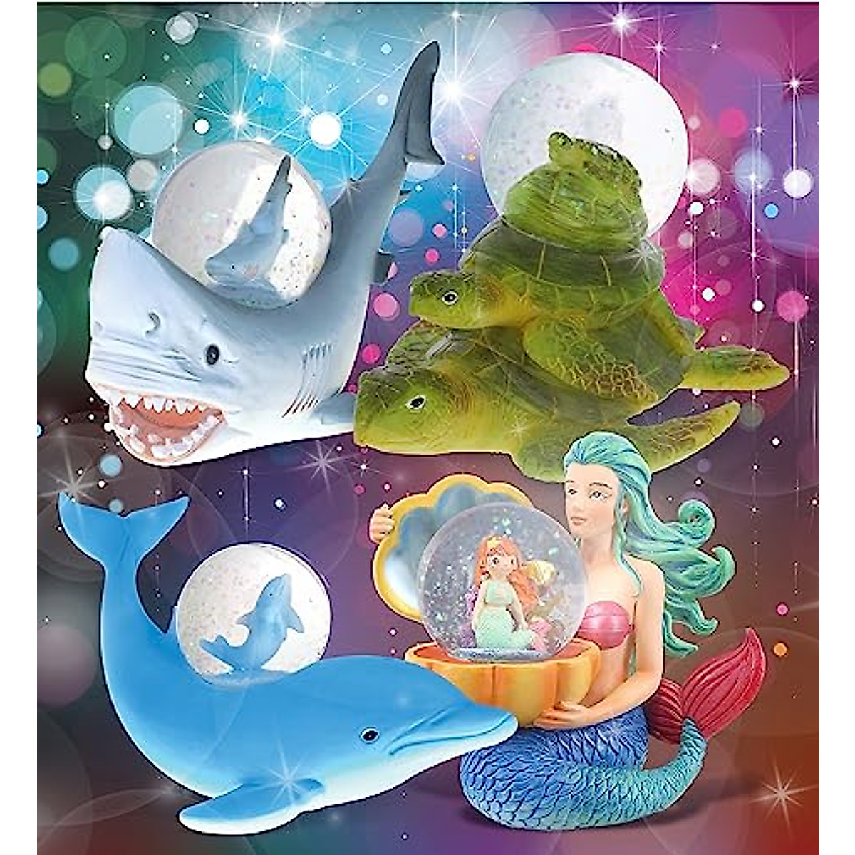 CoTa Global Shark, Dolphin, Sea Turtle, Mermaid Snow Globe Set of 4 – Ocean Water Globe Figurines, Collectible Novelty Ornament for Home Decor, Gift for Birthdays, Christmas and Valentine – 45mm