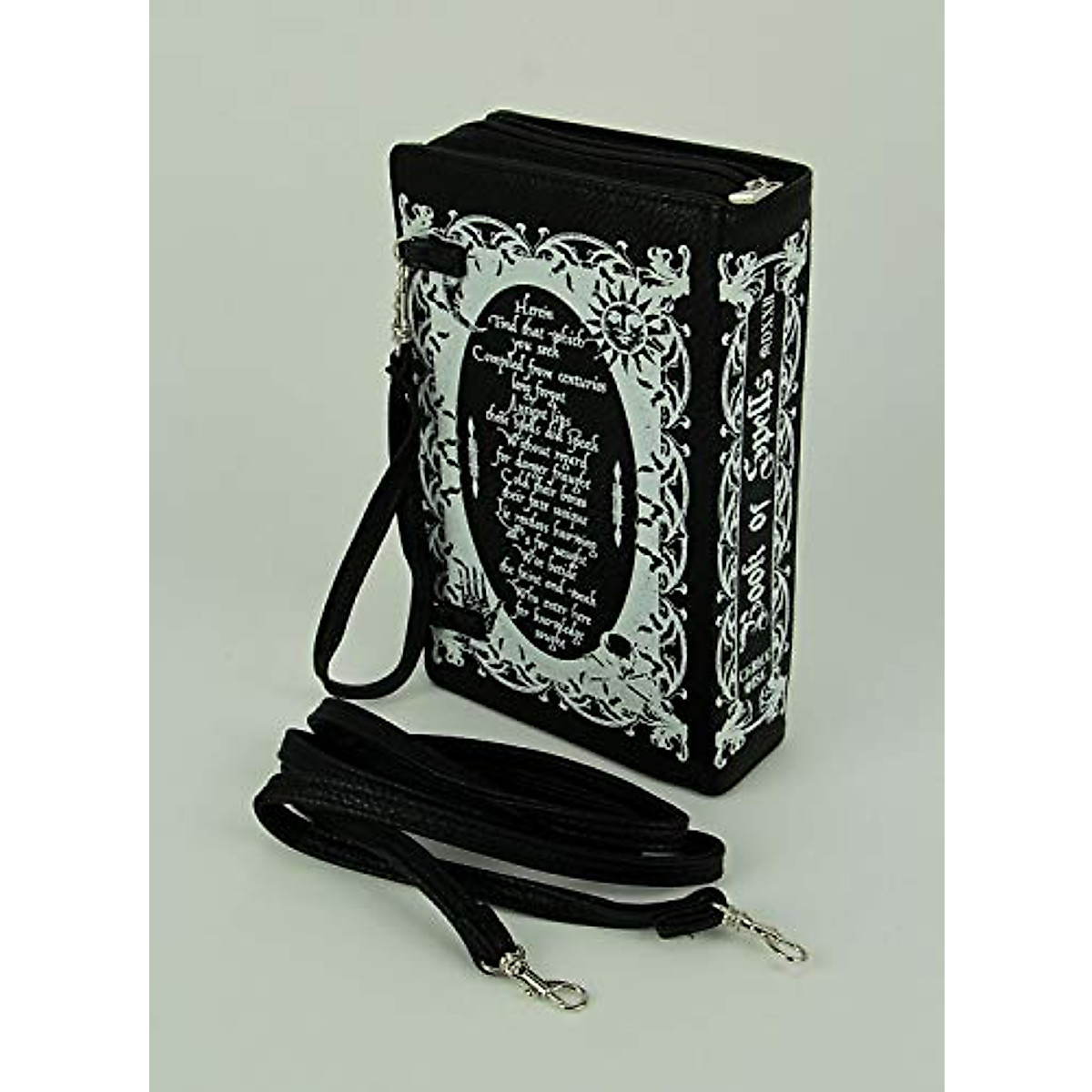 Things2DIe4 Black and White Glow in the Dark Book of Spells Crossbody Purse, Medium
